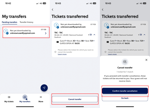 Can I cancel the transfer of a mobile ticket? – UEFA Mobile Tickets
