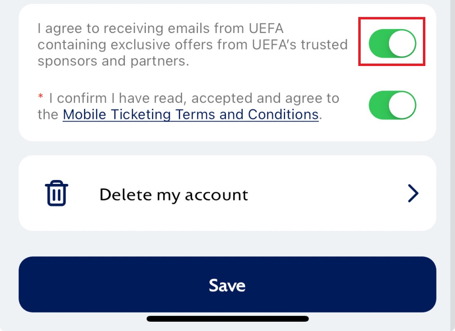 I am registered in the UEFA Mobile Tickets app, and I would like to unsubscribe from receiving ...